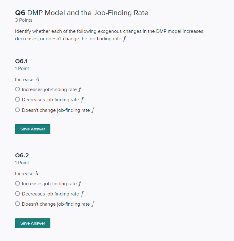 Solved Q6 DMP Model and the Job-Finding Rate 3 Points | Chegg.com