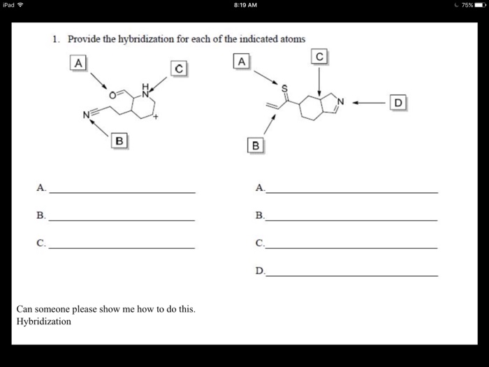 Solved Provide the hybridization for each of the indicated | Chegg.com