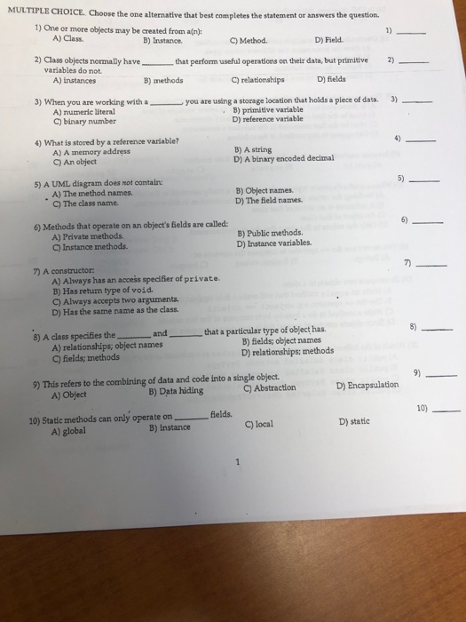 Solved MULTIPLE CH OICE. Choose the one alternative that | Chegg.com