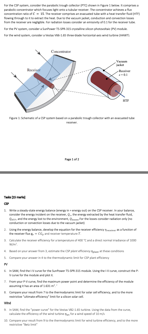 Solved For the CSP system, consider the parabolic trough | Chegg.com