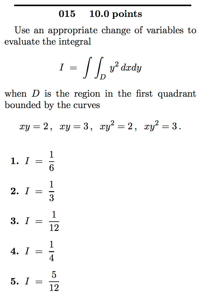 Solved 015 10.0 points Use an appropriate change of | Chegg.com