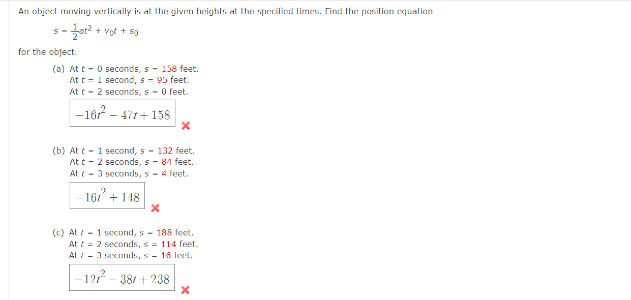 Solved S = An object moving vertically is at the given | Chegg.com