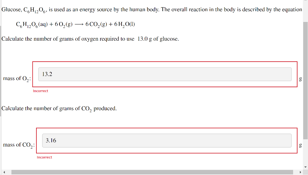 Solved Glucose, C6H,206, is used as an energy source by the | Chegg.com