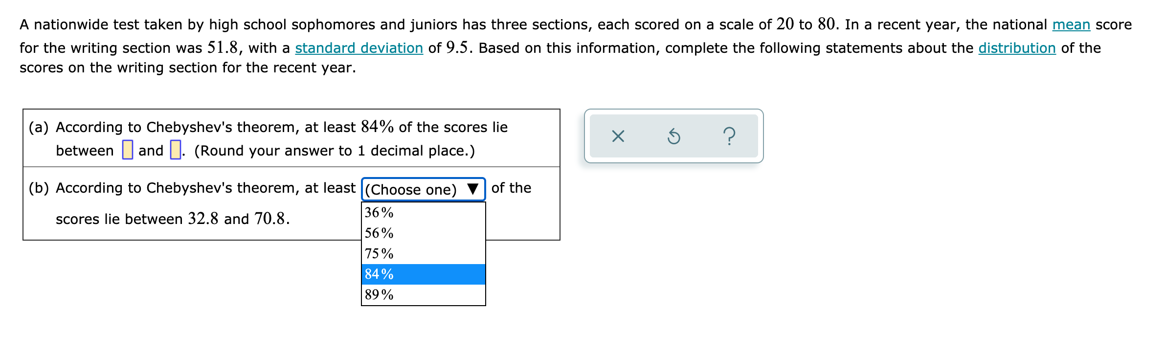 Solved A nationwide test taken by high school sophomores and | Chegg.com