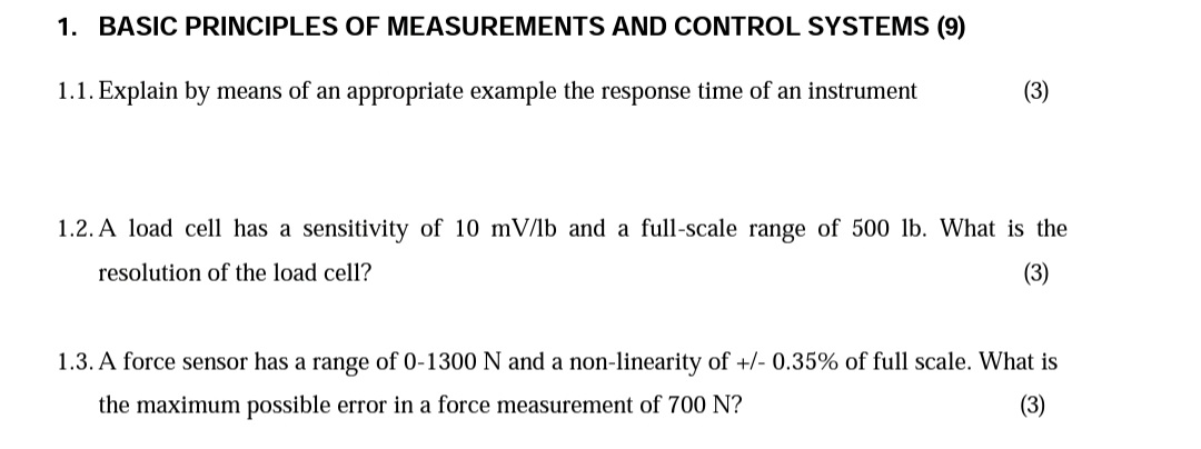 Solved 1. BASIC PRINCIPLES OF MEASUREMENTS AND CONTROL | Chegg.com