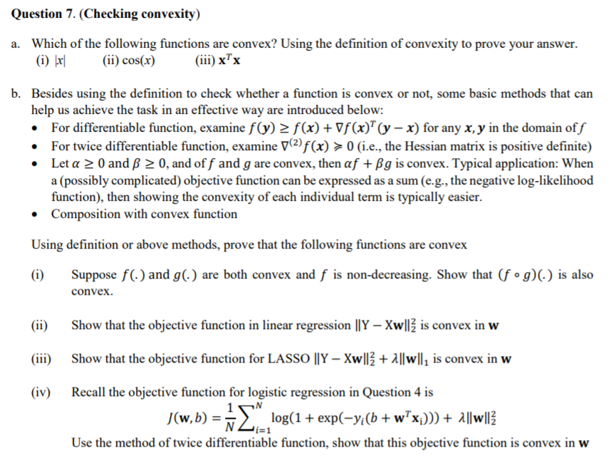 Solved Question 7. (Checking convexity) a. Which of the | Chegg.com