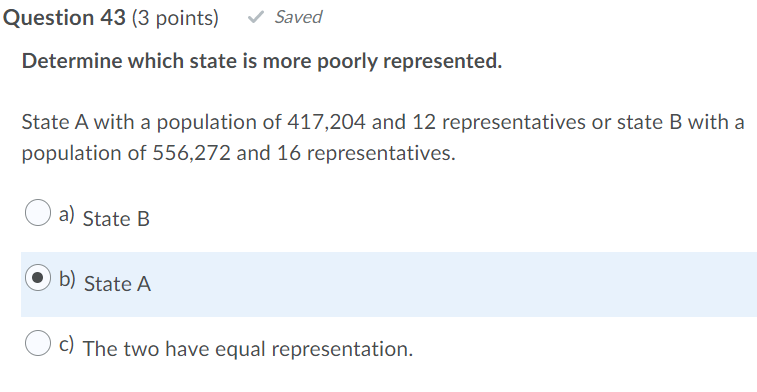 Solved Question 43 (3 points) Saved Determine which state is | Chegg.com