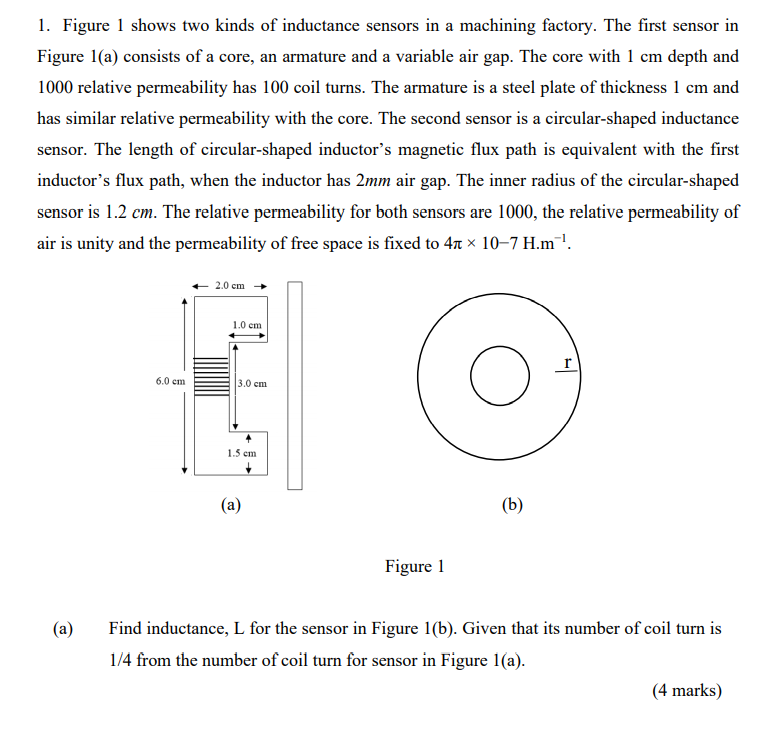 Solved 1. Figure 1 shows two kinds of inductance sensors in | Chegg.com