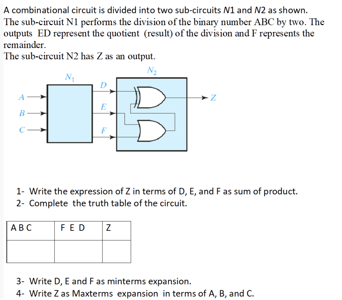 Solved A combinational circuit is divided into two | Chegg.com