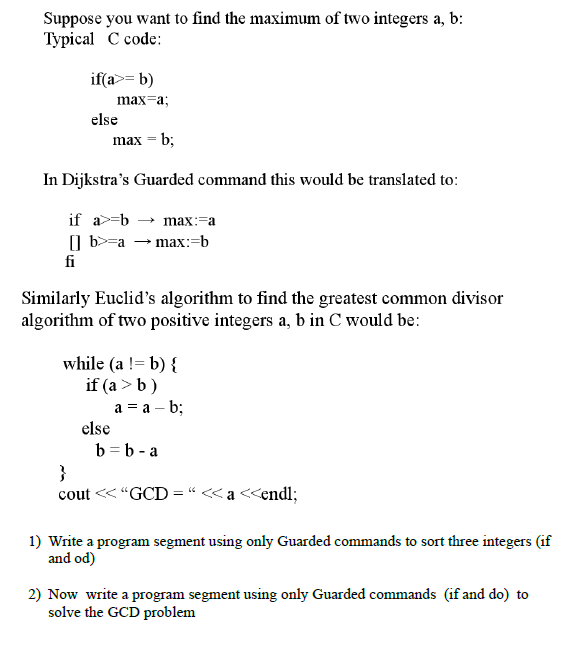 Solved Suppose you want to find the maximum of two integers | Chegg.com