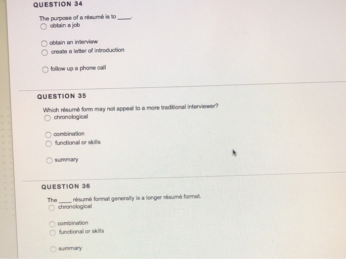 Solved QUESTION 1 The résumé format allows the applicant to | Chegg.com