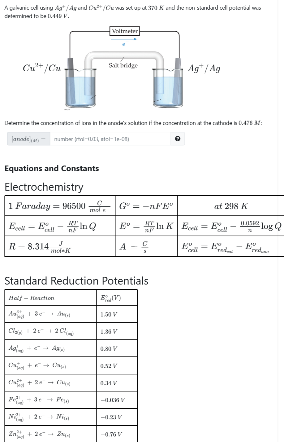 Solved A galvanic cell using Agt / Ag and Cu2+/Cu was set up | Chegg.com