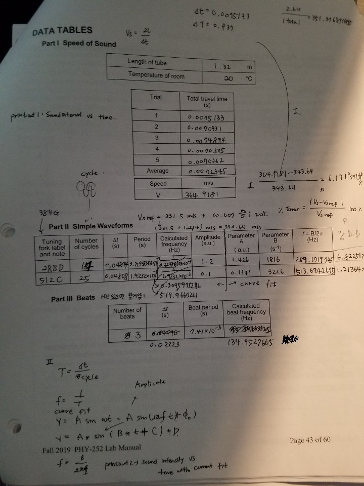 Solved Part 1 - Speed of Sound 1. From the time-pairs you | Chegg.com