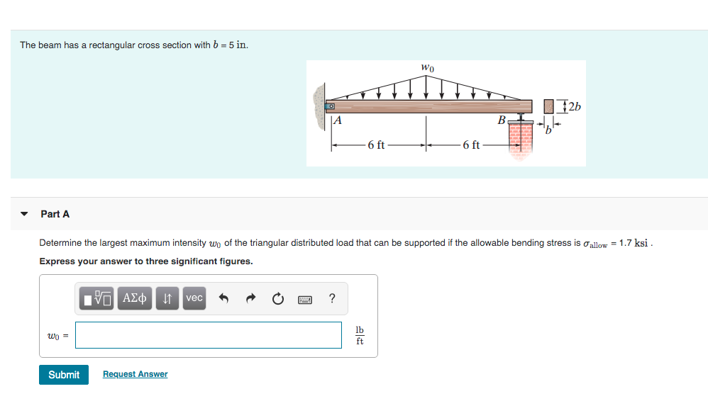 Solved The beam has a rectangular cross section with b = 5 | Chegg.com
