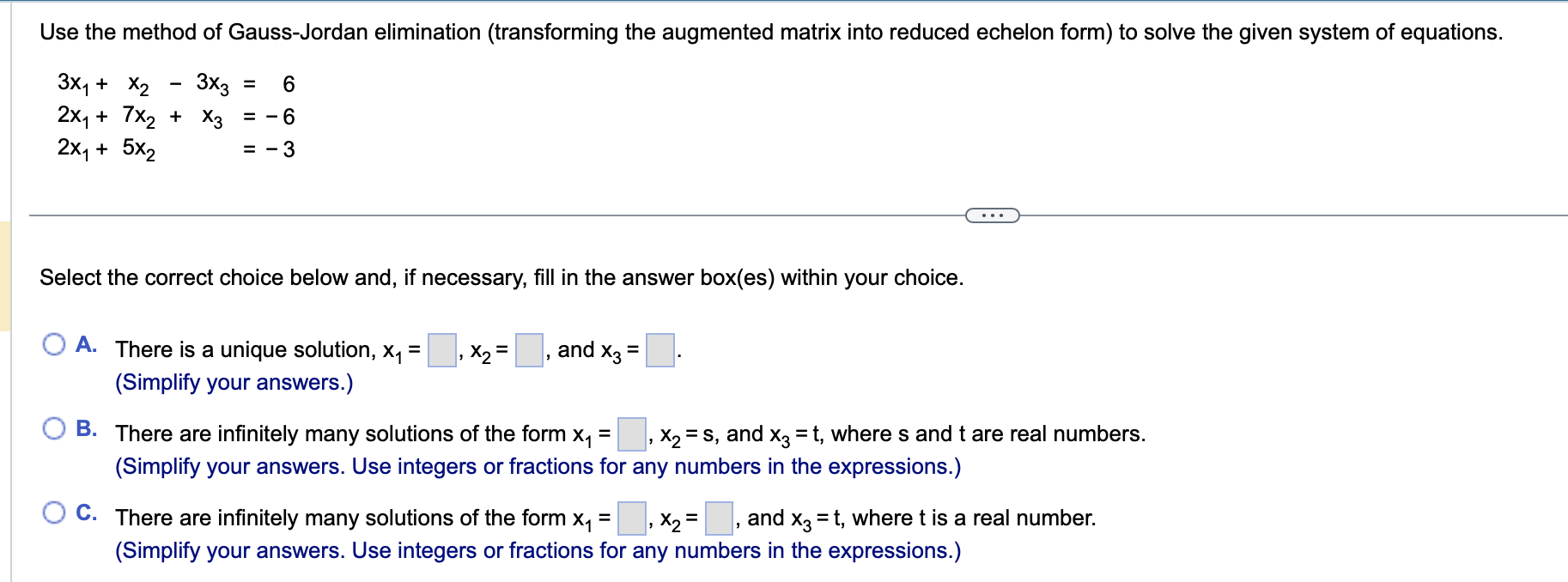 Solved Use the method of Gauss-Jordan elimination | Chegg.com