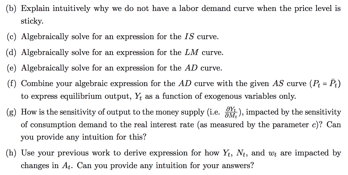 Solved 2. Algebra in a Simple Sticky Price Model with no | Chegg.com