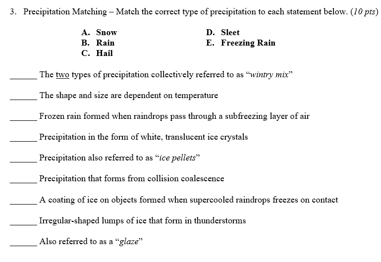 Solved 3. Precipitation Matching - Match the correct type of | Chegg.com