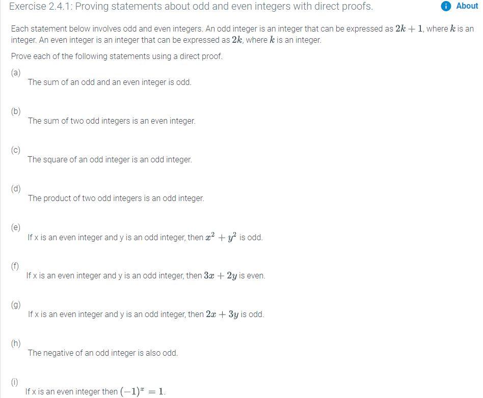 Solved Exercise 2.4.1: Proving statements about odd and even | Chegg.com