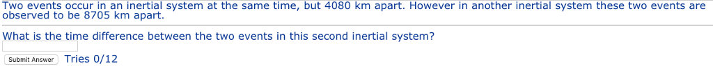 Solved Two events occur in an inertial system at the same | Chegg.com