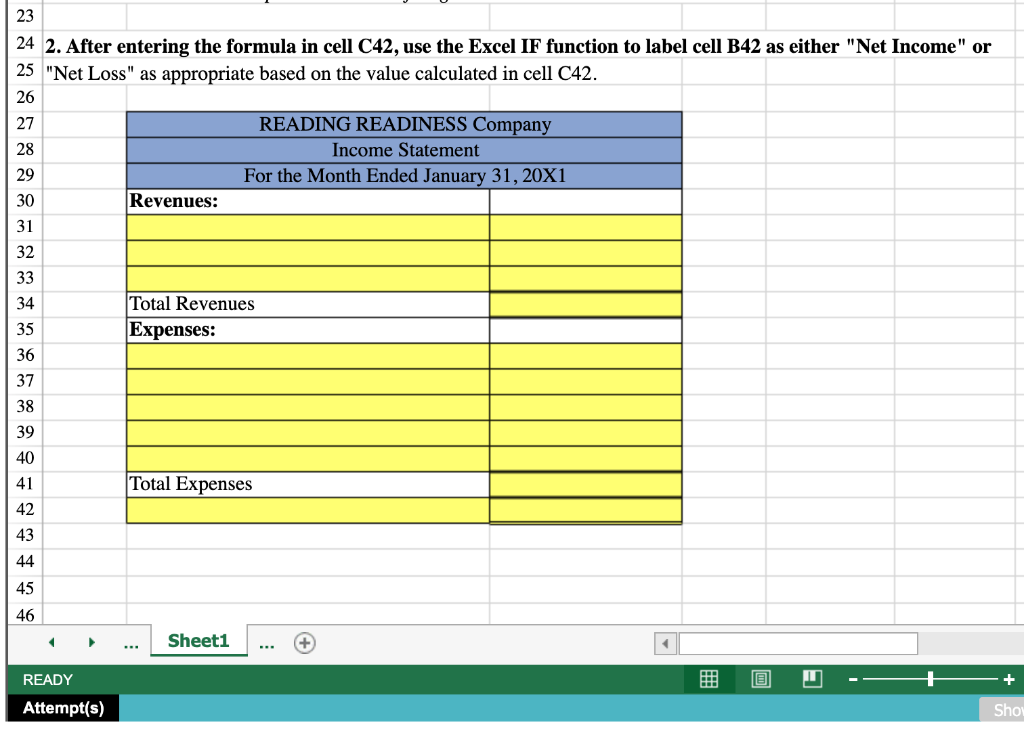 Solved Excel SIM: Preparing an income statement. 1. Prepare | Chegg.com