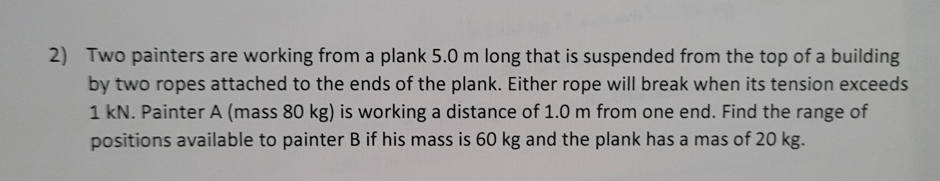 Solved 2) Two painters are working from a plank 5.0 m long | Chegg.com