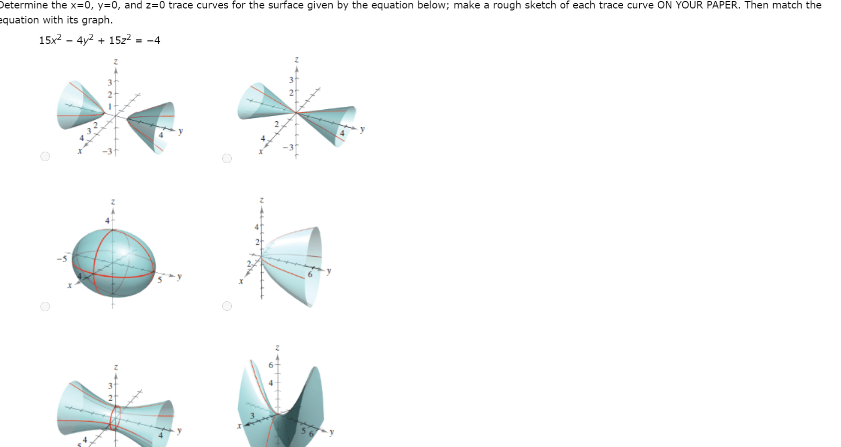Solved Determine the x=0, y=0, and z=0 trace curves for the | Chegg.com