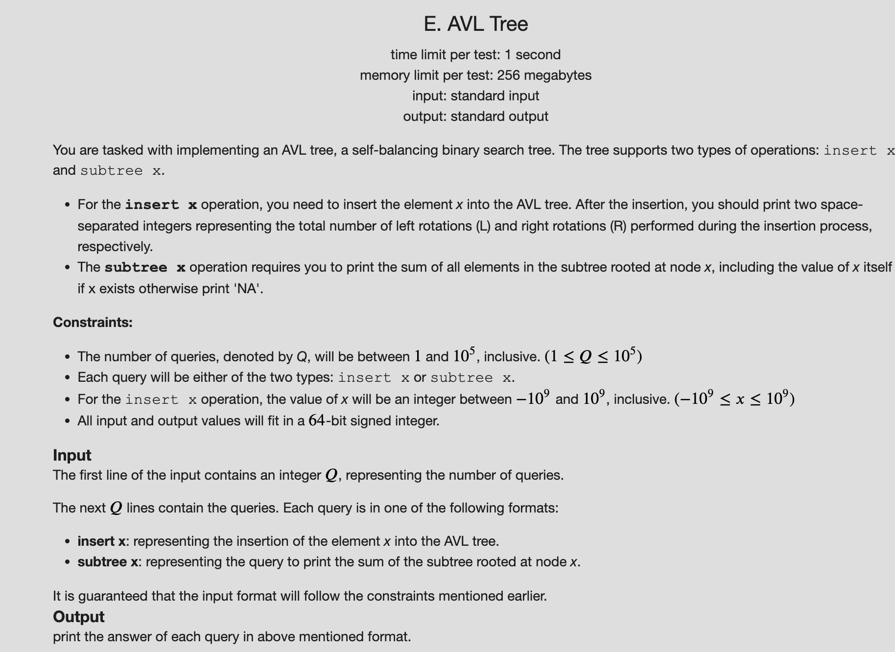 Solved E Avl Tree Time Limit Per Test 1 Second Memory