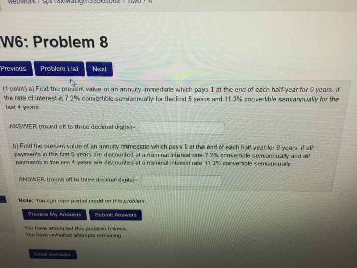 Solved W6: Problem 8 Previous Problem ListNext (1 point) a) | Chegg.com
