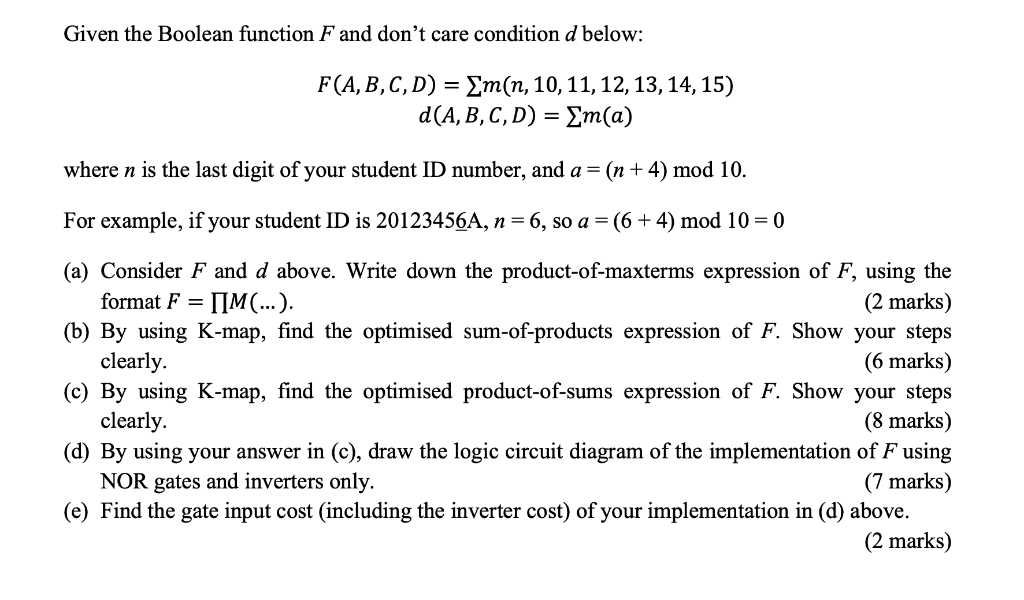 Given the Boolean function F and don't care condition | Chegg.com