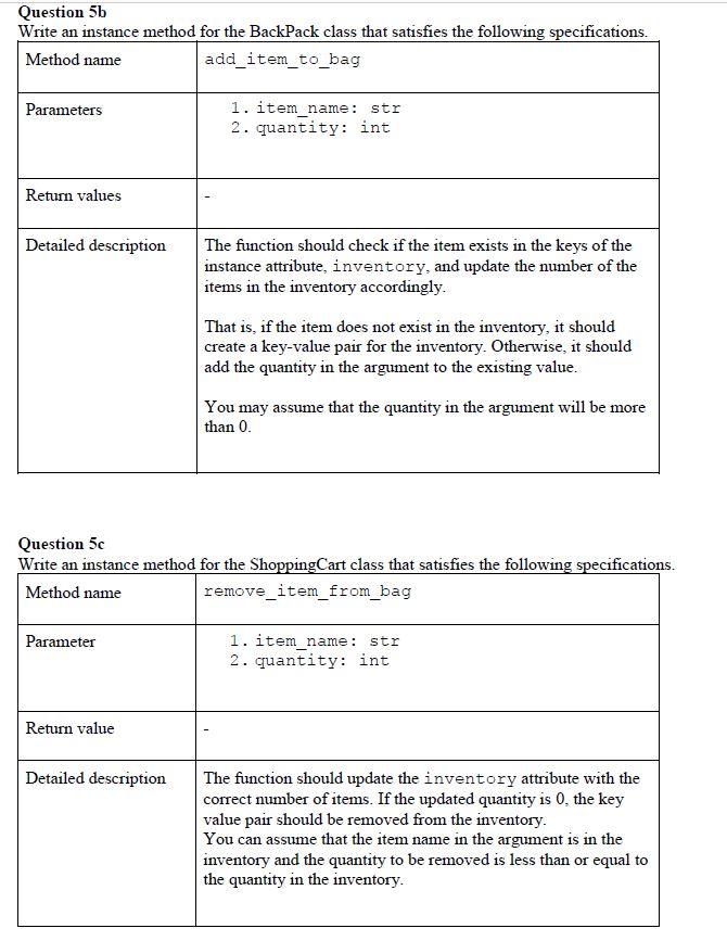 Solved Question 5a. Create a class that satisfies the | Chegg.com