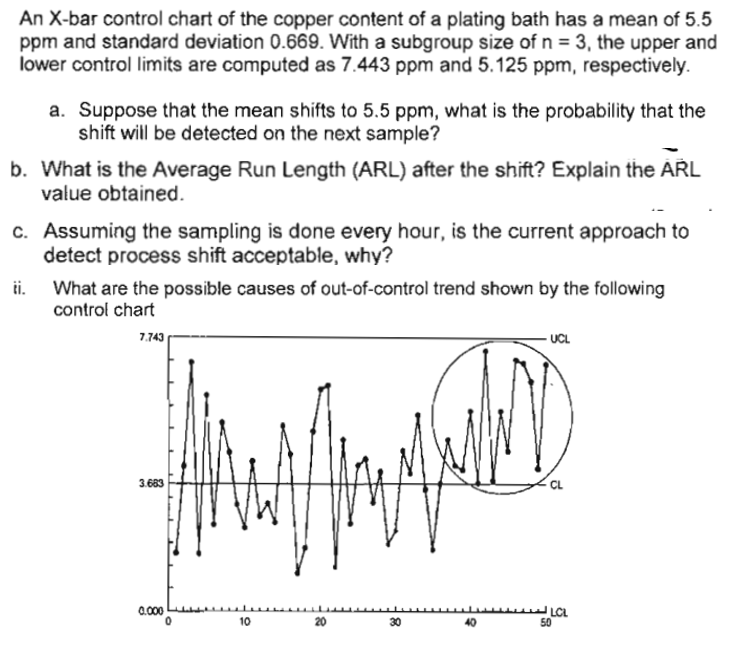 Solved An X-bar control chart of the copper content of a | Chegg.com