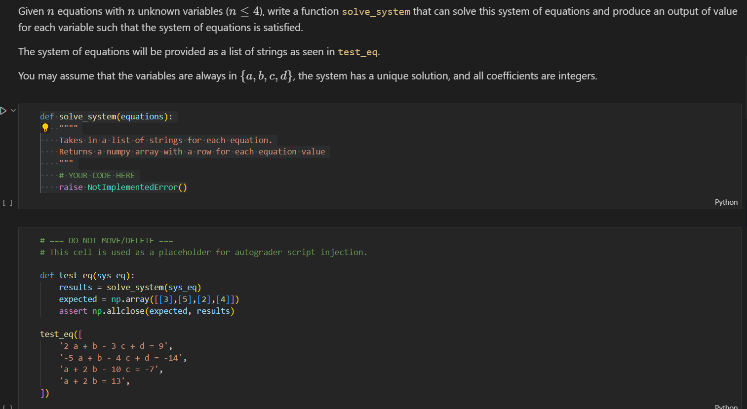 Solved import numpy - as " npGiven n equations with n | Chegg.com
