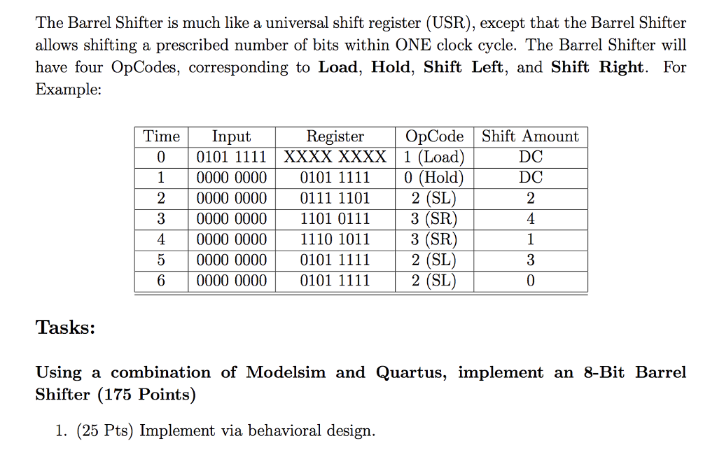 Solved The Barrel Shifter is much like a universal shift | Chegg.com