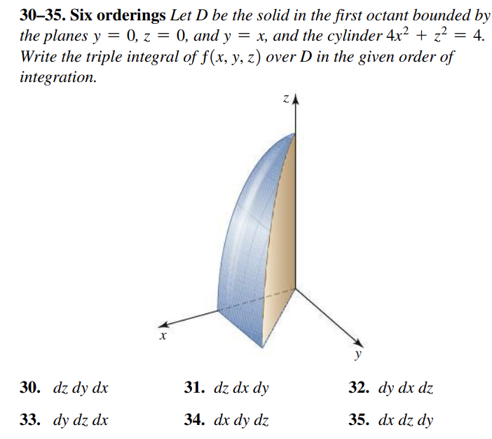 Solved 30–35. Six orderings Let D be the solid in the first | Chegg.com