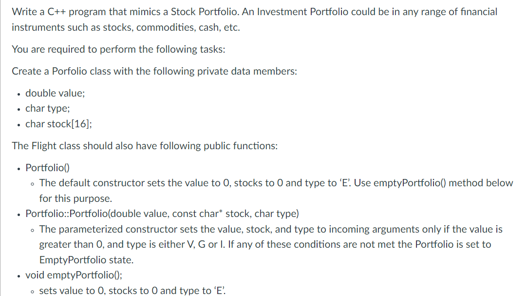 Solved Write a C++ program that mimics a Stock Portfolio. An | Chegg.com