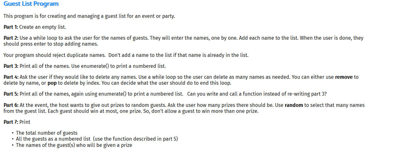 Guest List Program This program is for creating and | Chegg.com