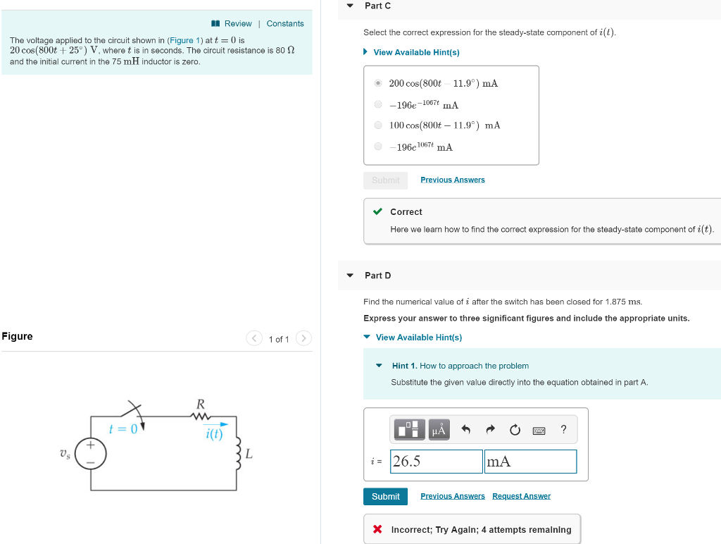 Solved Review Constants Part A The voltage applied to the | Chegg.com