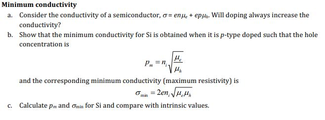 Solved Minimum conductivity Consider the conductivity of a | Chegg.com