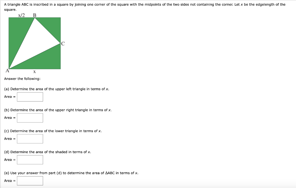 Solved A triangle ABC is inscribed in a square by joining | Chegg.com