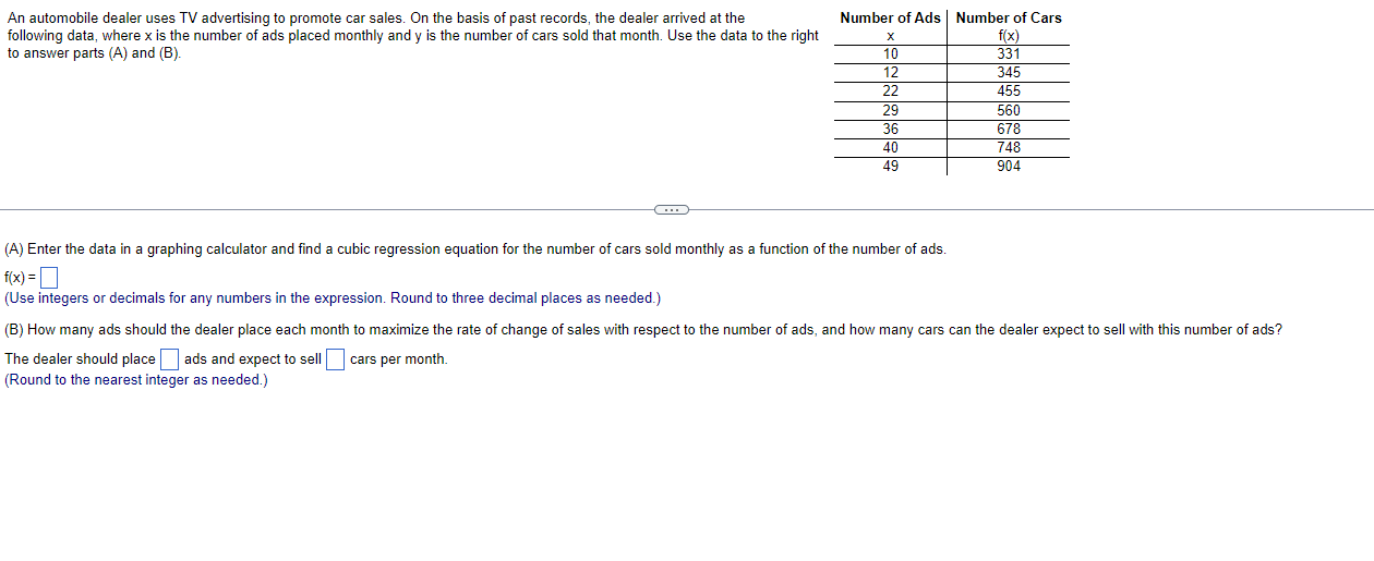 Solved An automobile dealer uses TV advertising to promote | Chegg.com