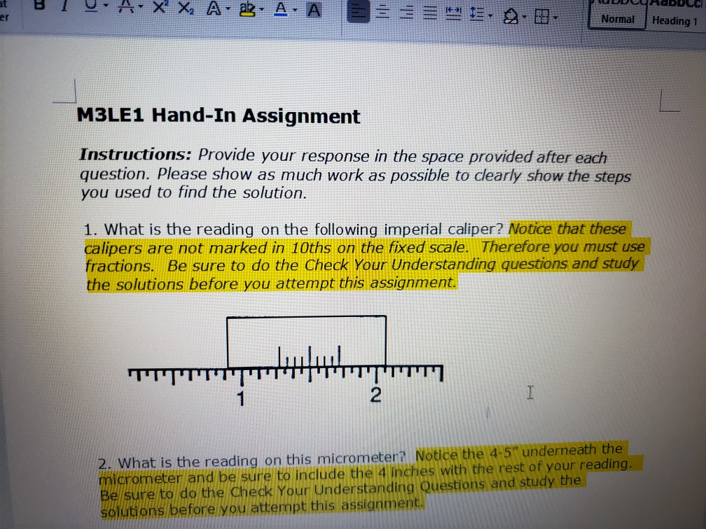 Solved X' X, A a A A er Normal Heading 1 M3LE1 Hand-In | Chegg.com