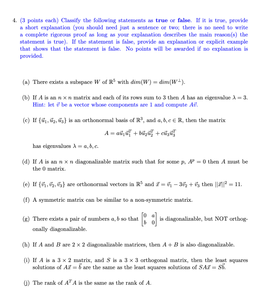 Solved 4. (3 points each) Classify the following statements | Chegg.com