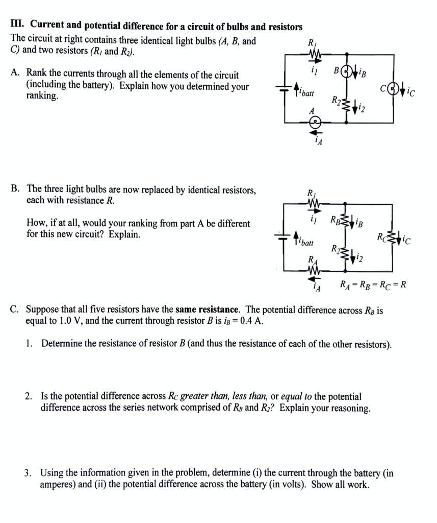 Solved III. Current and potential difference for a circuit | Chegg.com