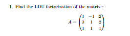 Solved 1. Find the LDU factorization of the matrix : 2 2 A = | Chegg.com