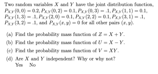 Solved Two random variables X and Y have the joint | Chegg.com