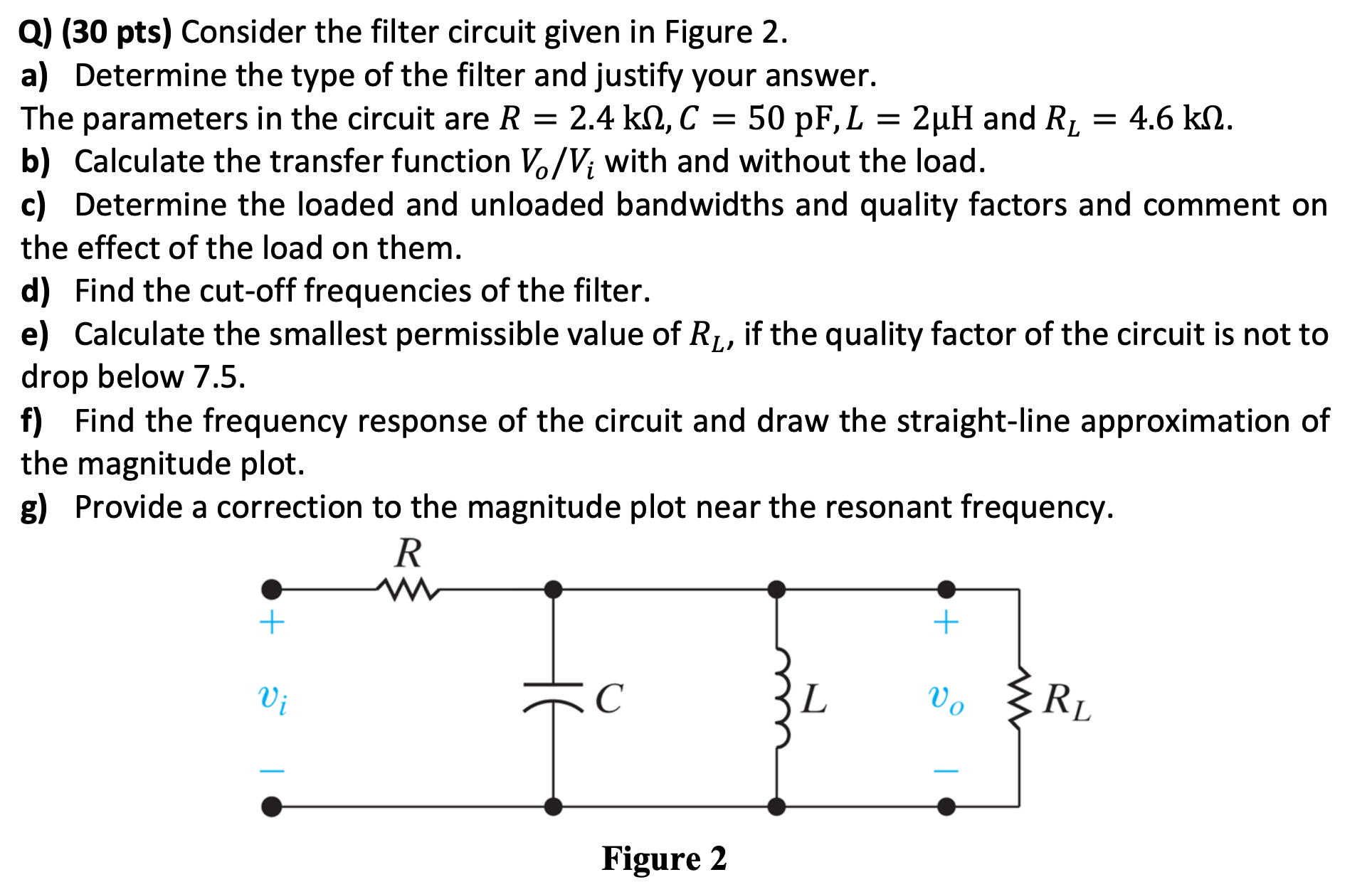 Solved Q) (30 pts) Consider the filter circuit given in | Chegg.com