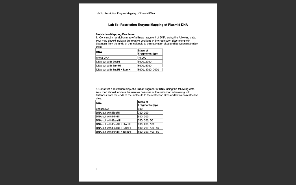 Restriction Mapping Problems 1 Construct A