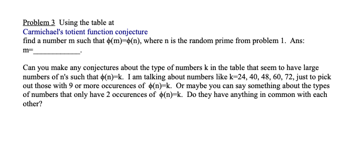 Problem 3 Using the table at Carmichael's totient | Chegg.com