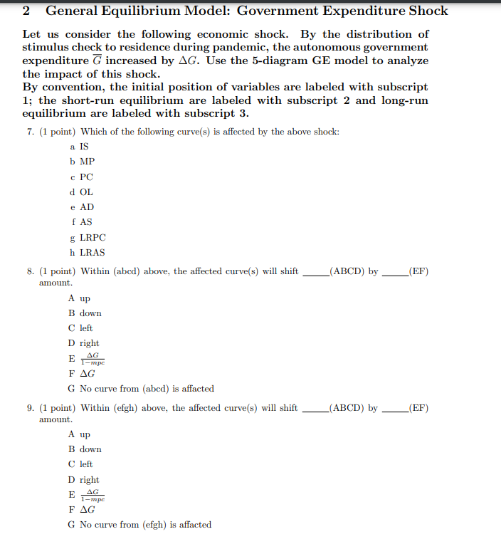 Solved General Equilibrium Model: Government Expenditure | Chegg.com