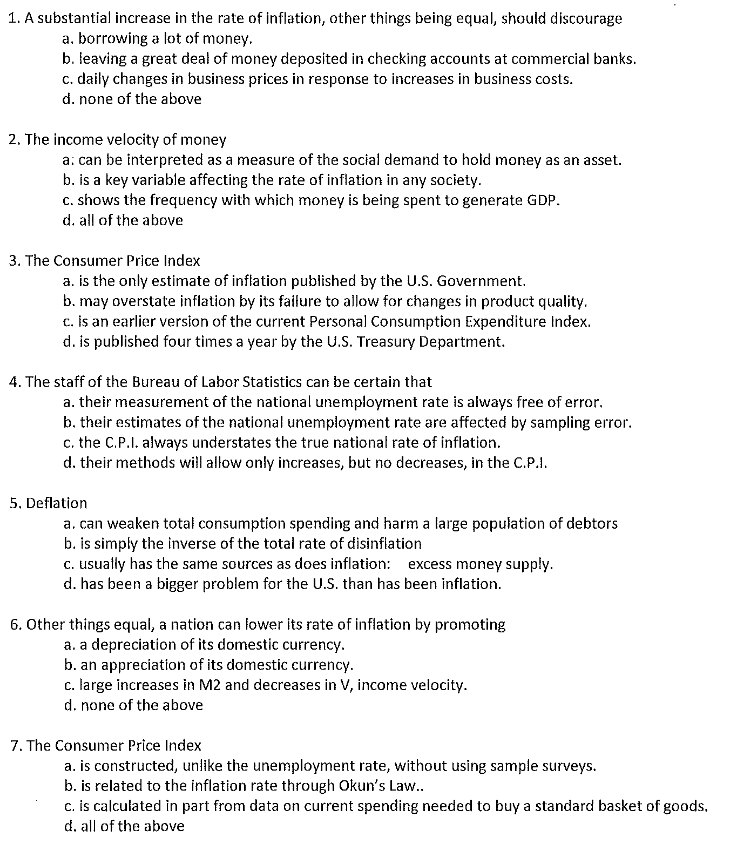 Solved A substantial increase in the rate of inflation, | Chegg.com